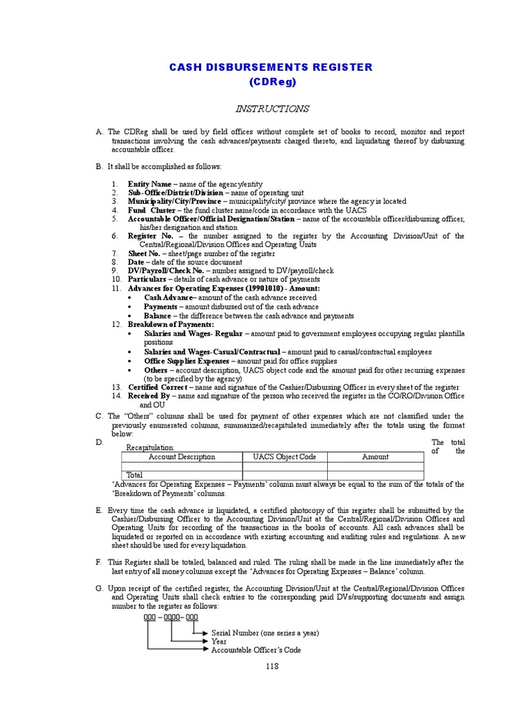 Cash Disbursements Register (Cdreg) : Instructions | PDF | Payments ...
