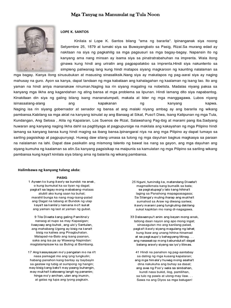 Mga Tanyag Na Manunulat NG Tula Noon | PDF