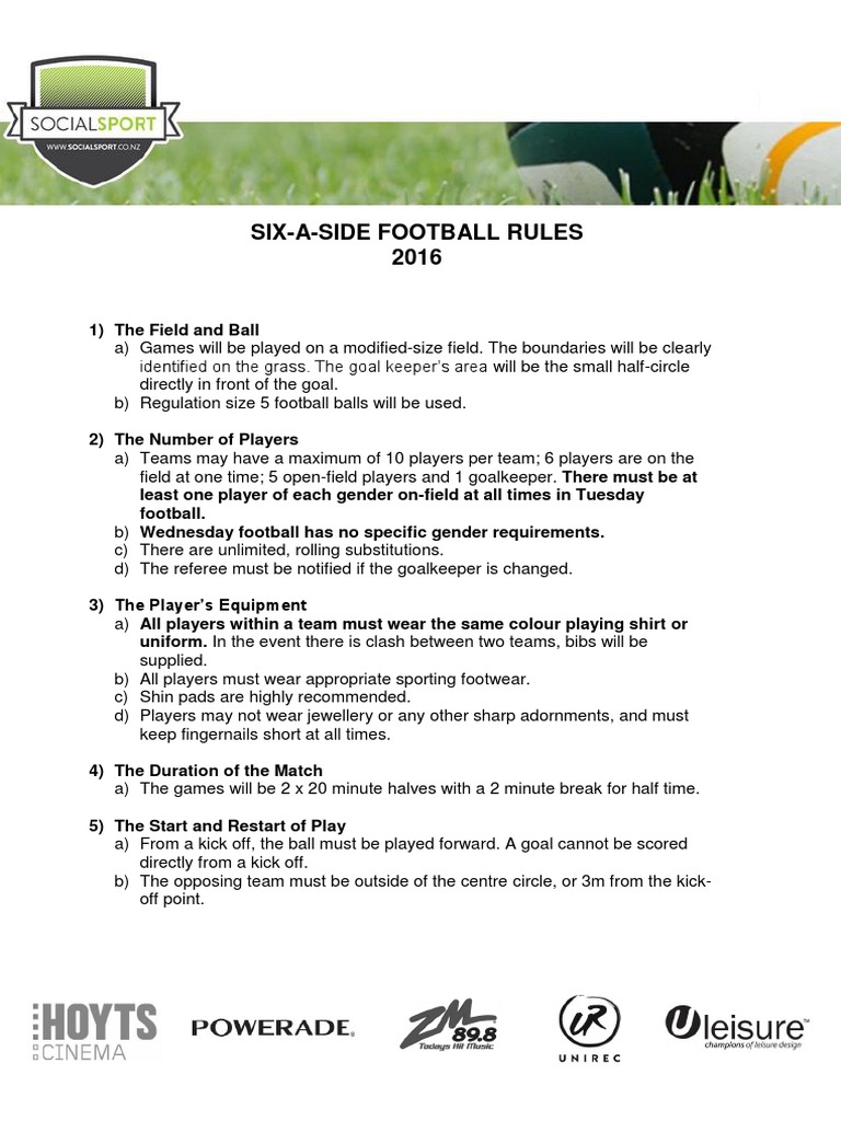 Six A Side Football Rules 2016 | PDF | Association Football | Games Of ...