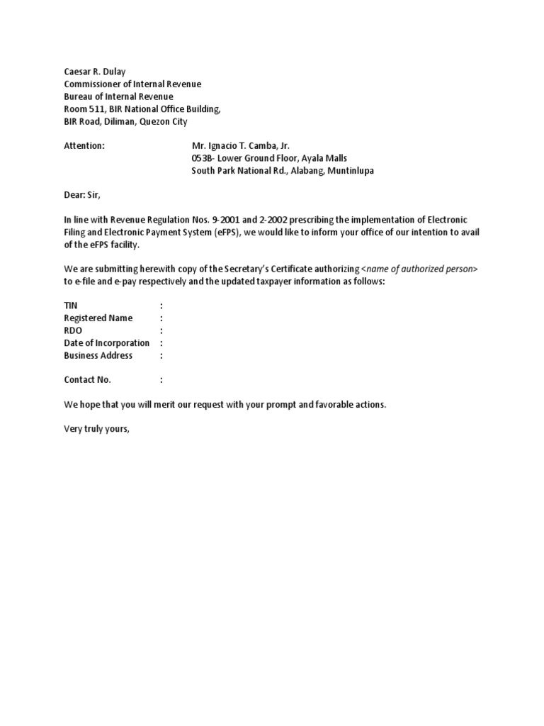 Intent to Enroll in eFPS BIR | PDF