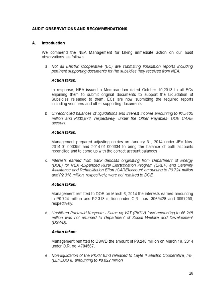 NEA Audit Findings & Actions 2014 | PDF | Audit | Interest