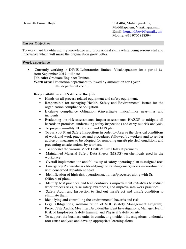 Hemanth CV | PDF | Safety | Risk