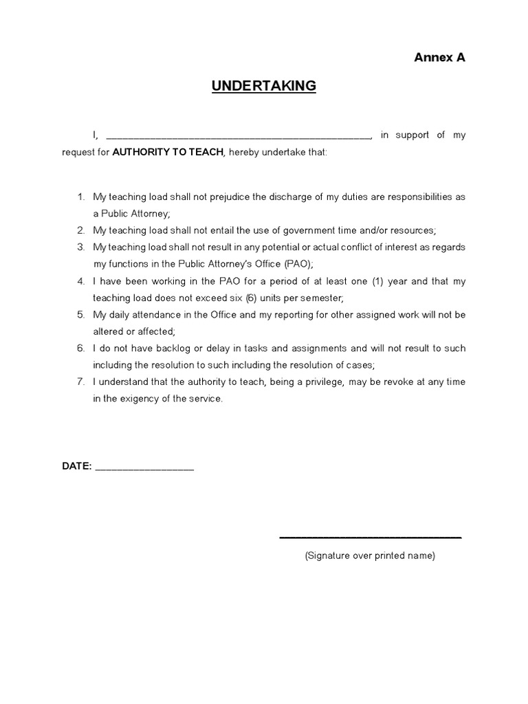 Undertaking: Annex A | PDF