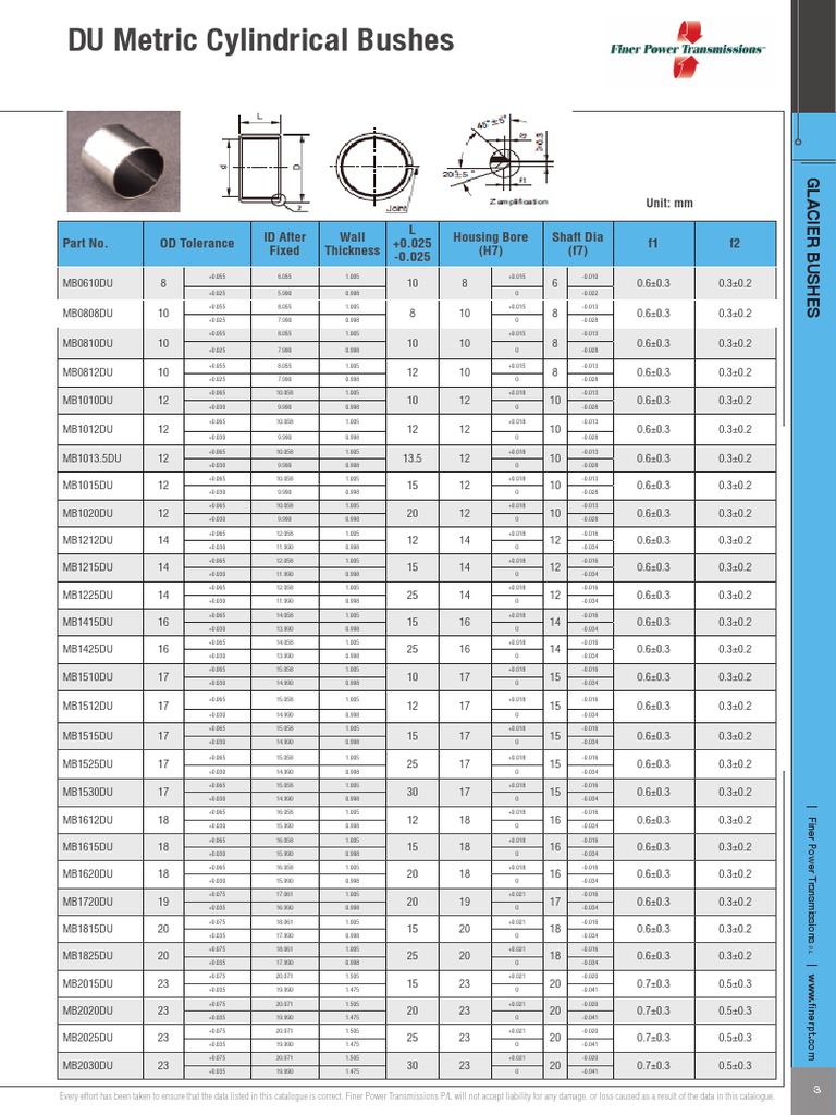 DU Bush Size Chart and Catalogue | PDF | Mechanical Engineering ...