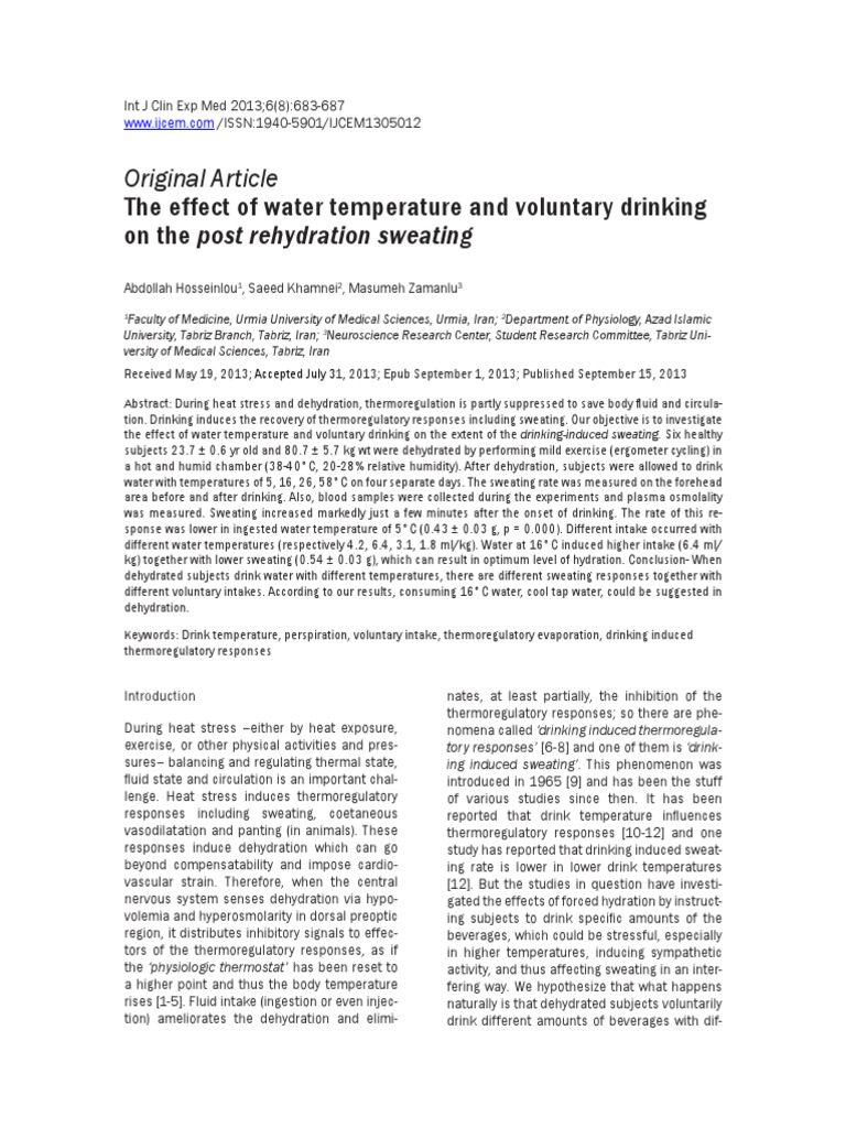 Water Temperature Effects on Sweating | PDF | Dehydration | Perspiration