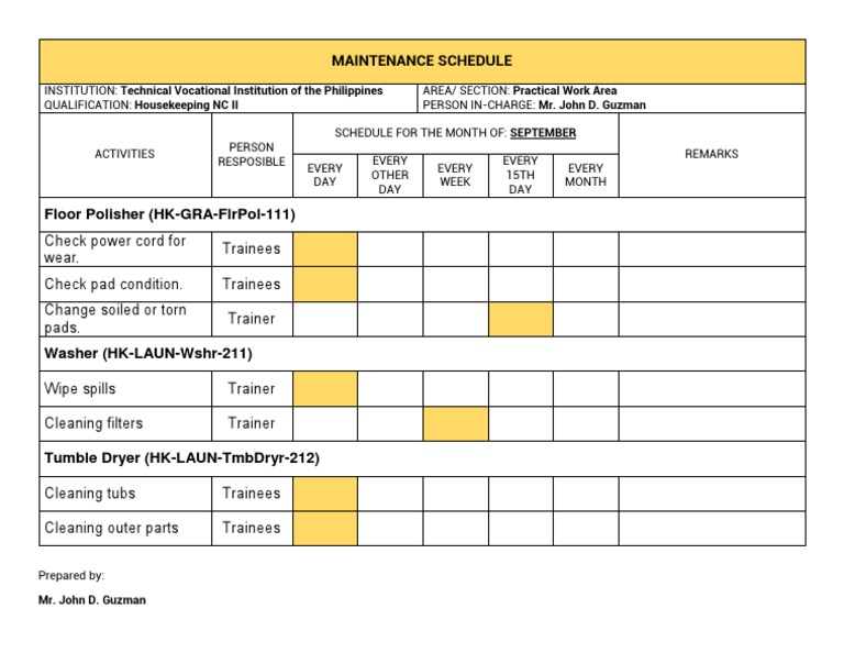 Maintenance Schedule | PDF