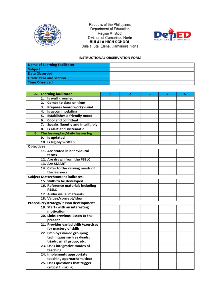 Instructional Observation Guide | PDF | Motivation | Motivational