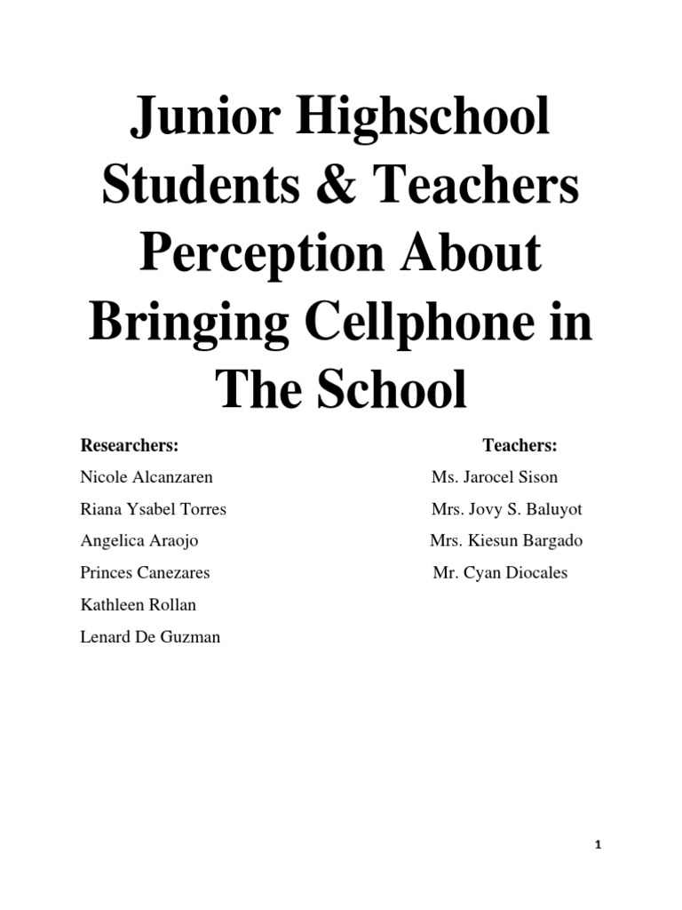 Exploring Perspectives on Cellphone Usage in School: A Study on Junior ...