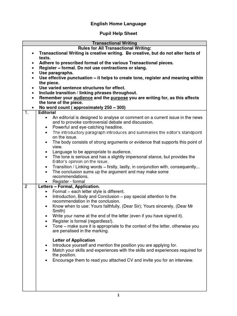 Transactional Writing Help Sheet | PDF | Newspapers | Semiotics
