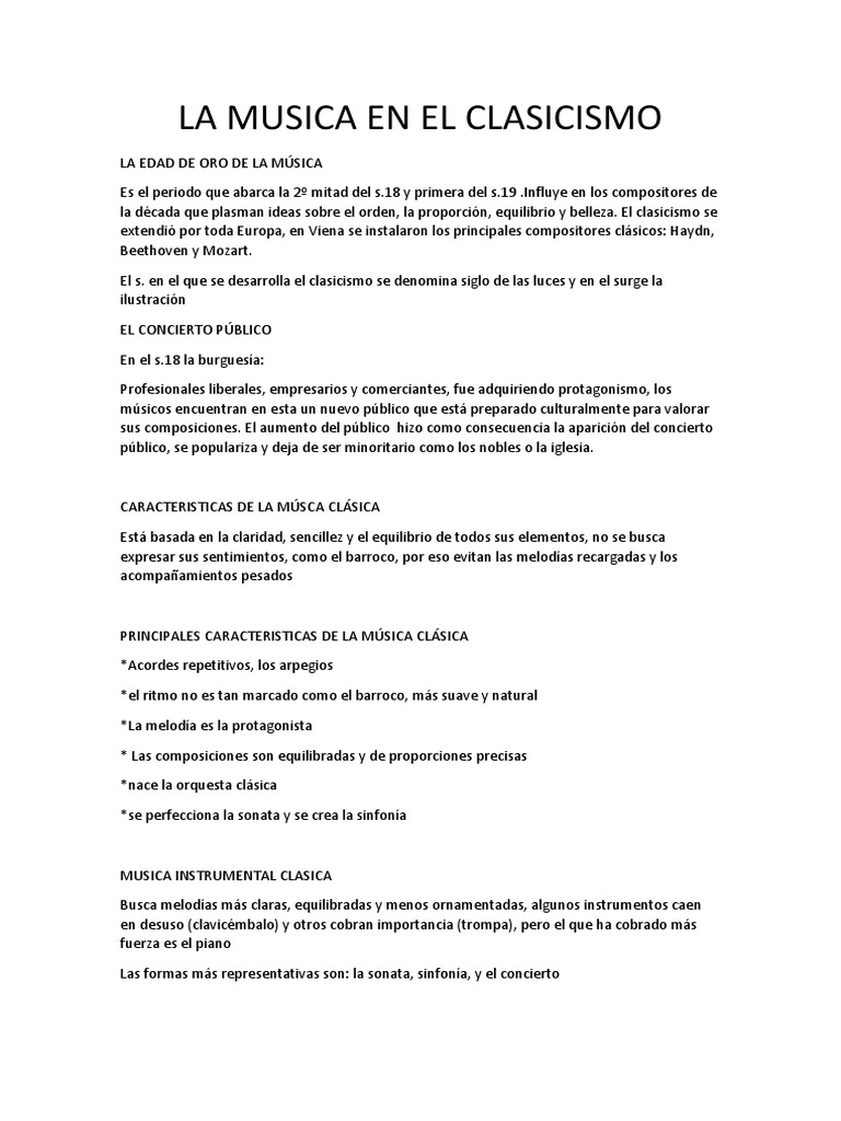 La Musica en El Clasicismo | PDF | Wolfgang Amadeus Mozart | Ludwig Van Beethoven