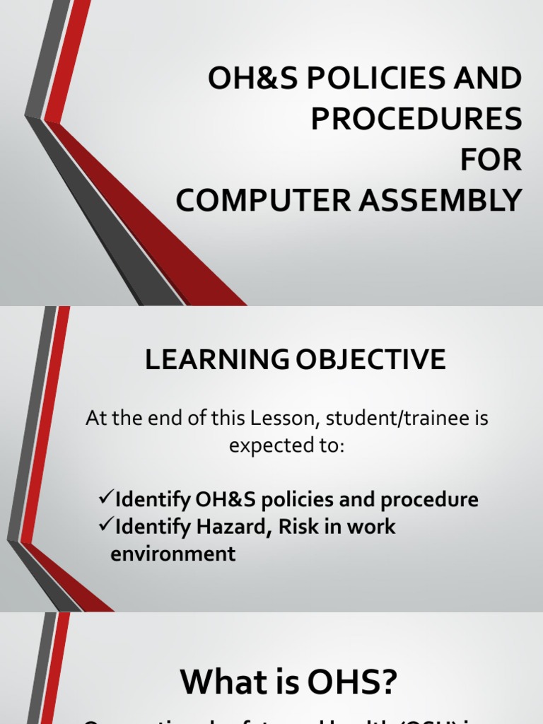 OH&S Policies for Computer Assembly | PDF | Self-Improvement | Wellness