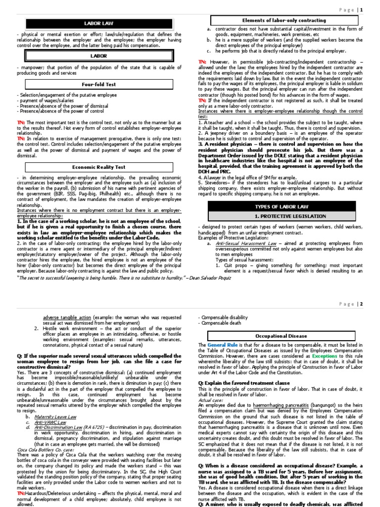 Transcribed Notes Labor Law Special Lecture | PDF | Independent ...