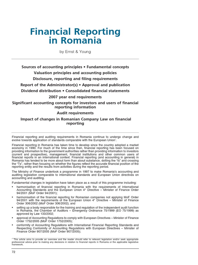 Financial Reporting in Romania: by Ernst & Young | PDF | Financial ...