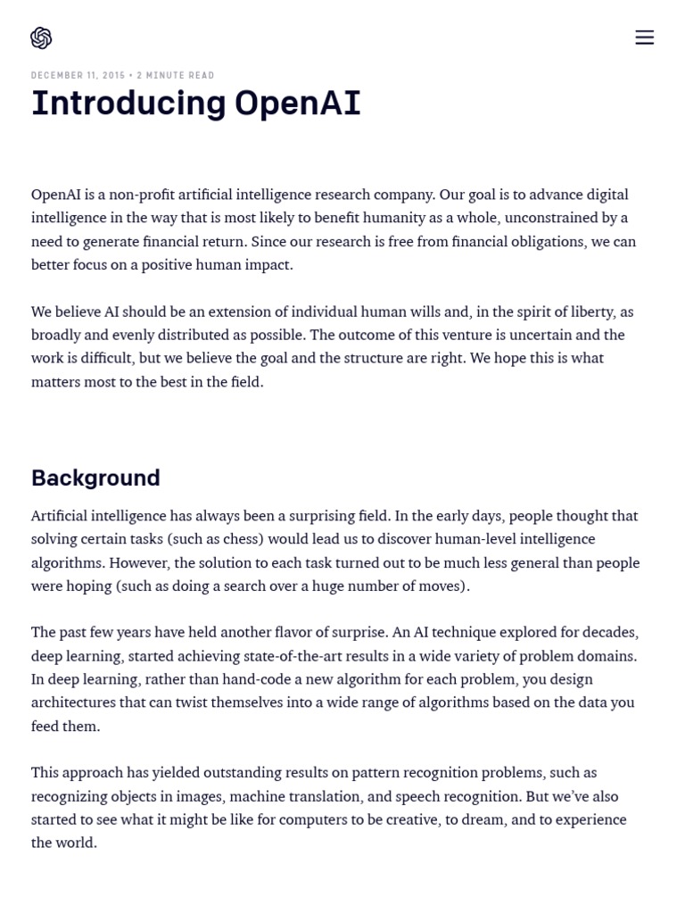 Introducing OpenAI | PDF | Artificial Intelligence | Intelligence (AI ...