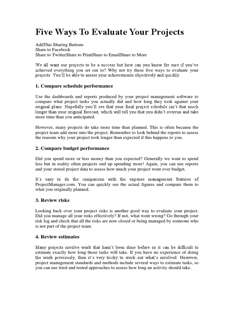 Five Ways To Evaluate Your Projects | PDF | Project Management | Evaluation