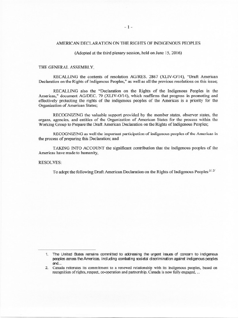 American Declaration On The Rights of Indigenous Peoples | PDF