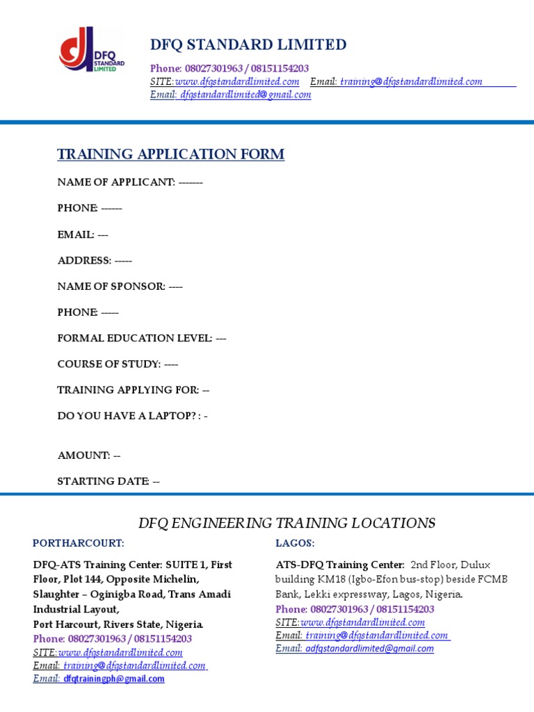 Training Form (DFQ Standard Limited) | PDF | Business