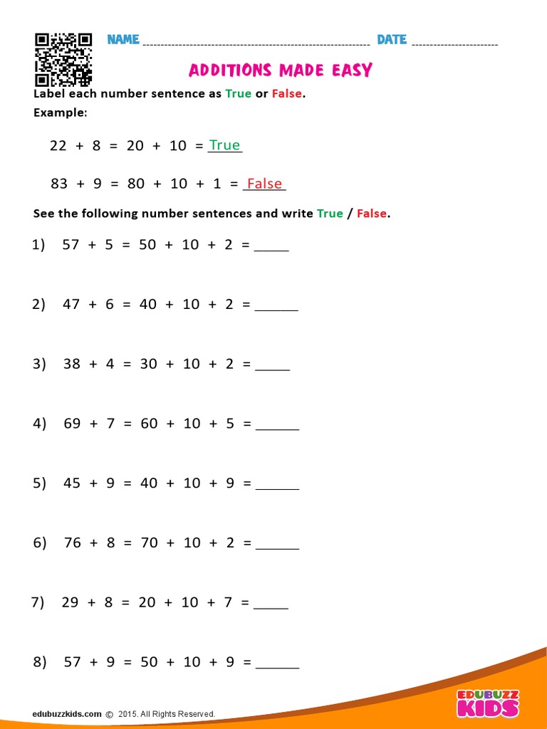 Addition Made Easy Worksheets | PDF