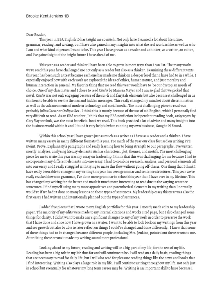 English 10 Reflection | PDF | Essays | Cognition