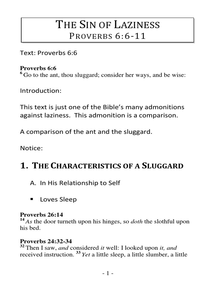 11 - The Sin of Laziness - A Study On Proverbs | PDF