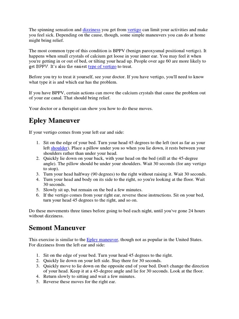 4 Home Exercises For BPPV Vertigo | PDF | Human Head And Neck | Otology