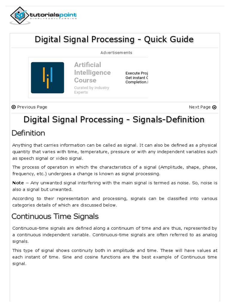 Digital Signal Processing Quick Guide | PDF | Discrete Time And ...