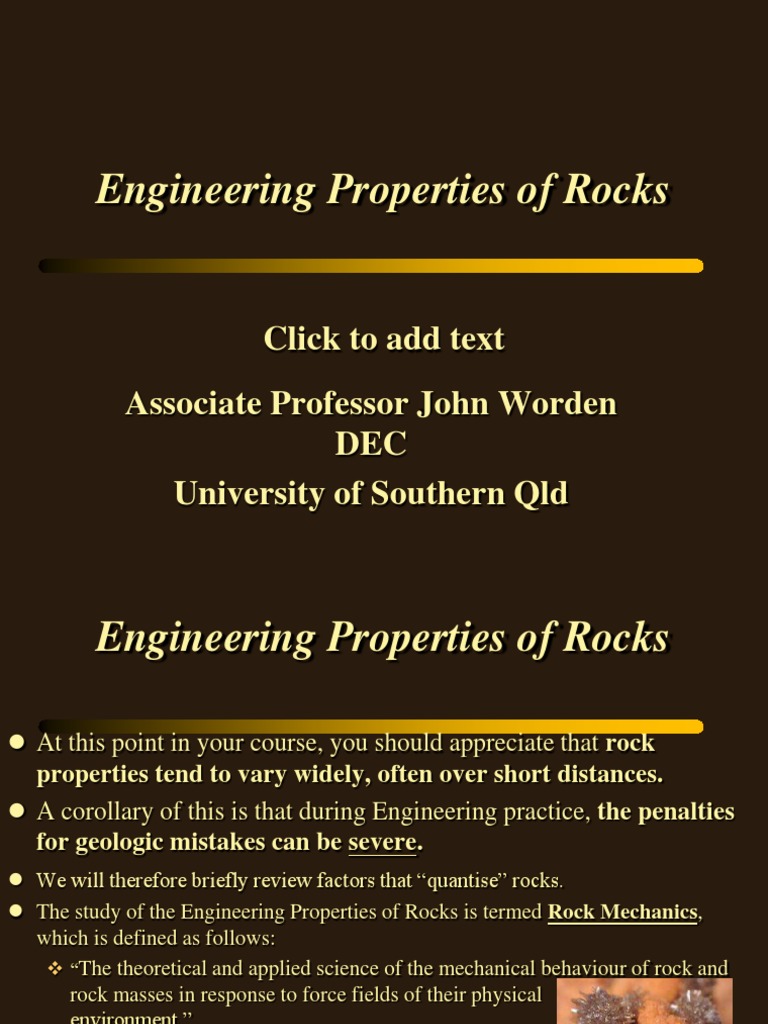 Engineering Properties of Rocks: Click To Add Text Associate Professor ...