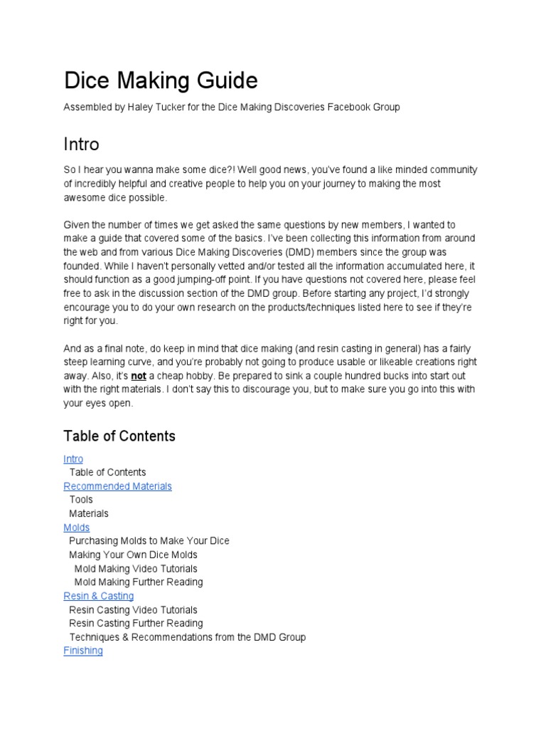 Dice Making Guide | PDF | Casting | Paint