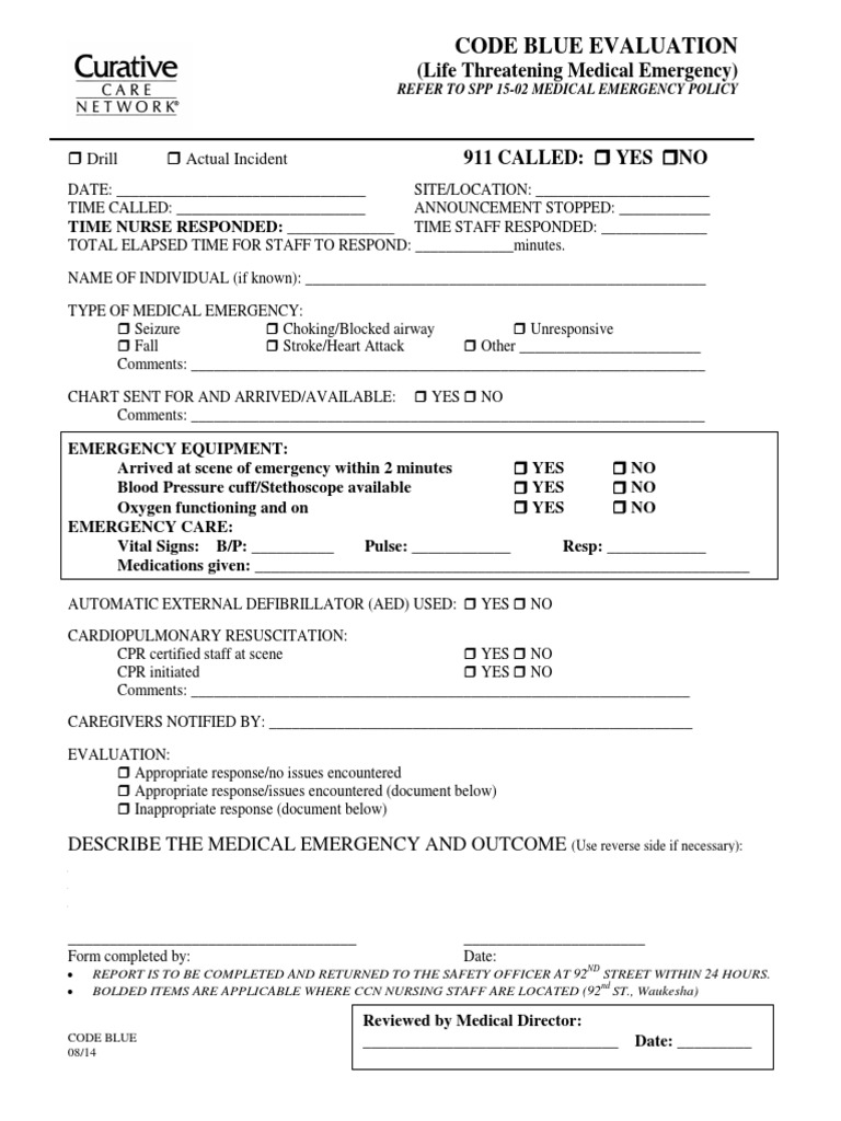 Interactive Code Blue Evaluation Form | PDF | Cardiopulmonary ...