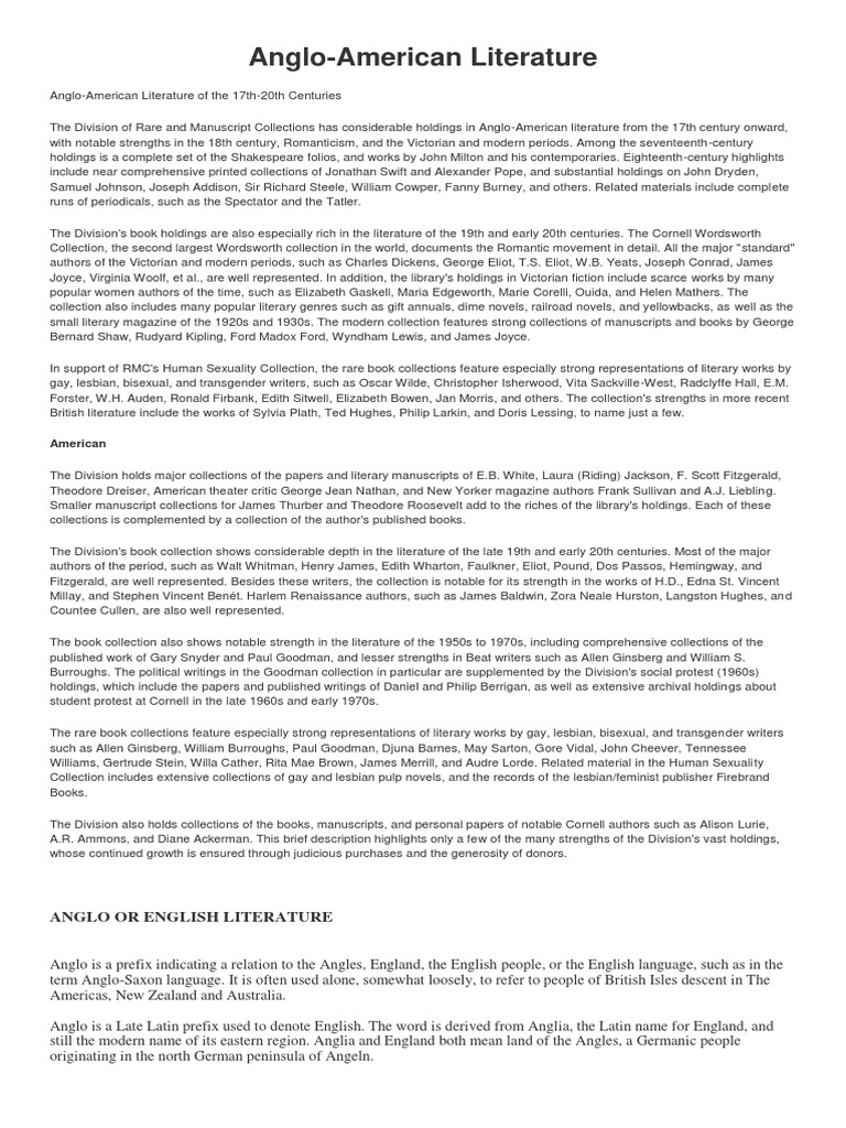 Anglo American Literature | PDF | English Literature | American Literature