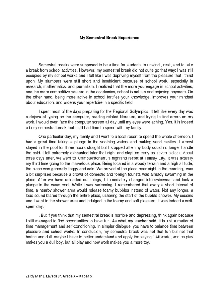 My Semestral Break Experience | PDF