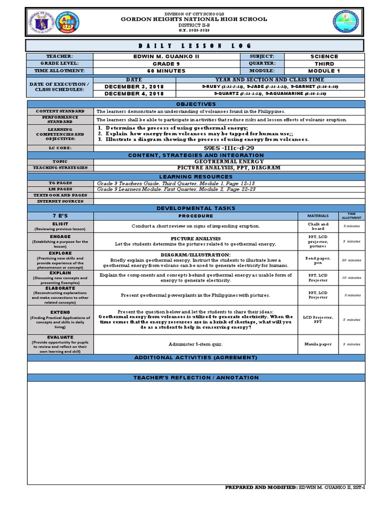 Geothermal Energy Lesson Plan for Grade 9 | PDF | Volcano | Geothermal ...