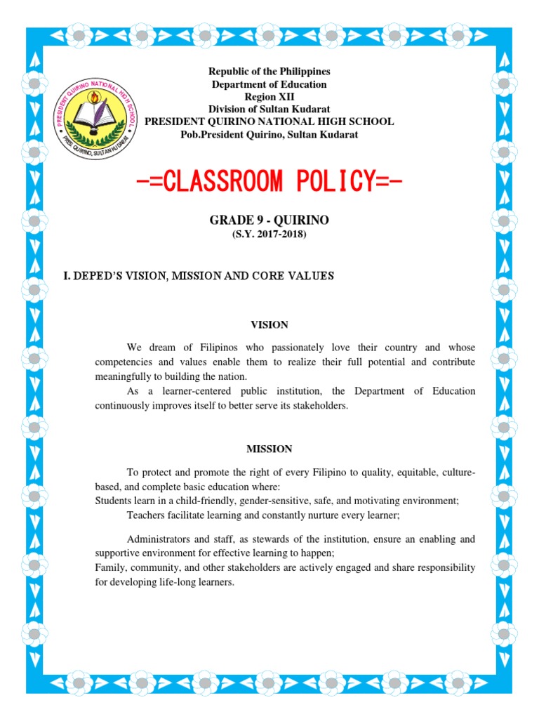Grade 9 Classroom Policies Guide | PDF | Homework | Teachers