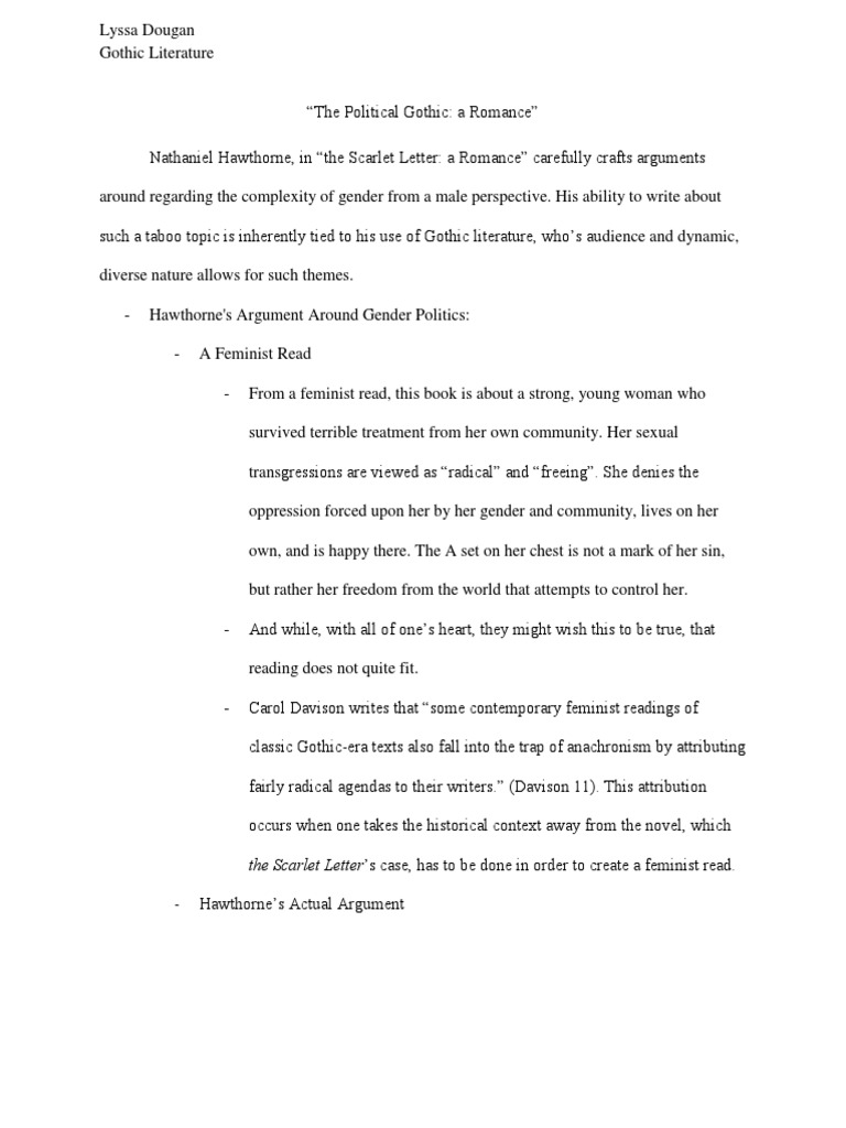 Hawthorne's Gender Politics in Gothic Literature | PDF | The Scarlet ...