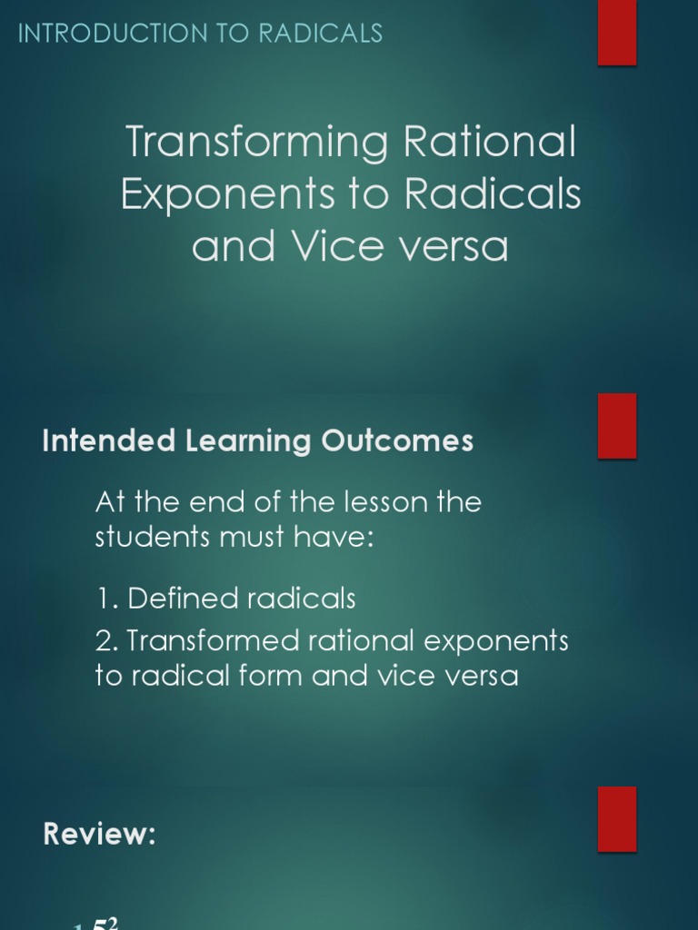 Transforming Rational Exponents To Radicals and Vice Versa | PDF ...