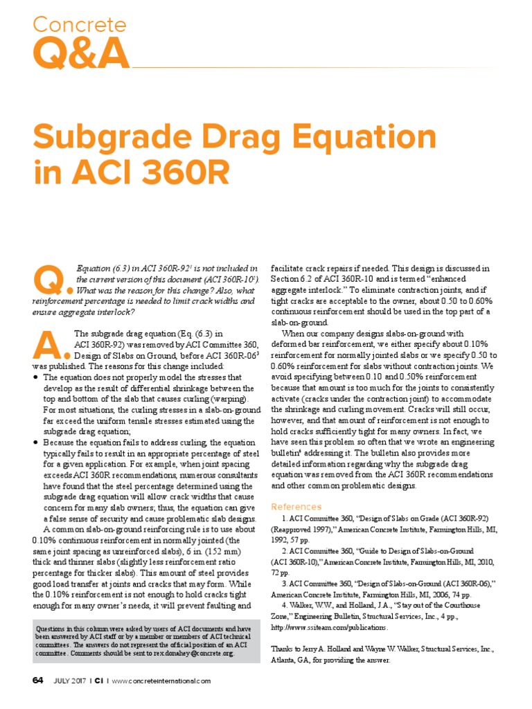 Subgrade Drag Equation in ACI 360R: References | PDF | Concrete ...