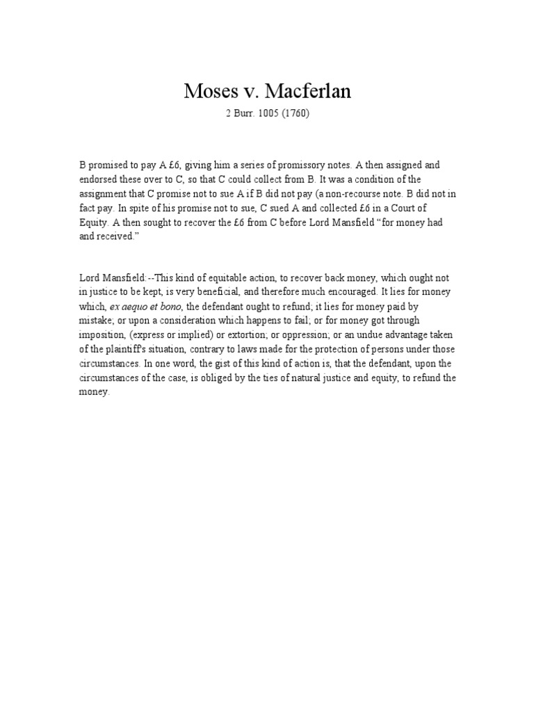 Moses v. Macferlan | PDF