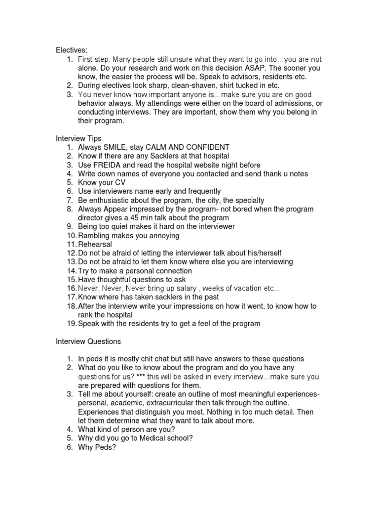 Essential Tips for Medical Electives & Interviews | PDF | Residency ...