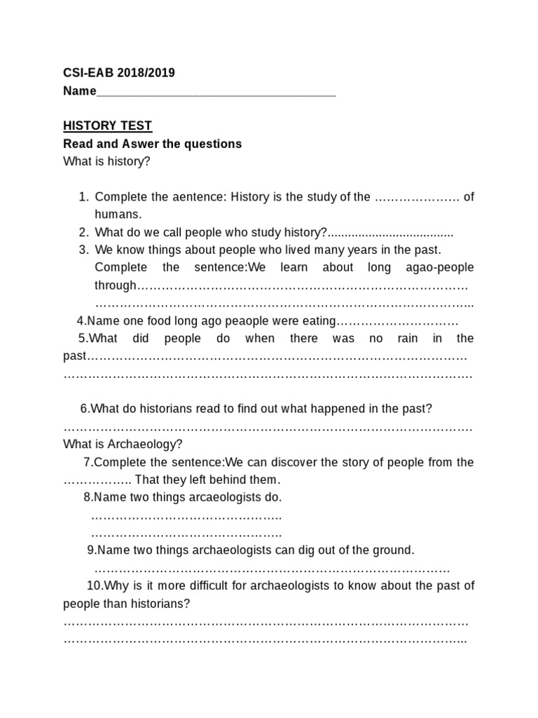 History Test Questions for Students | PDF