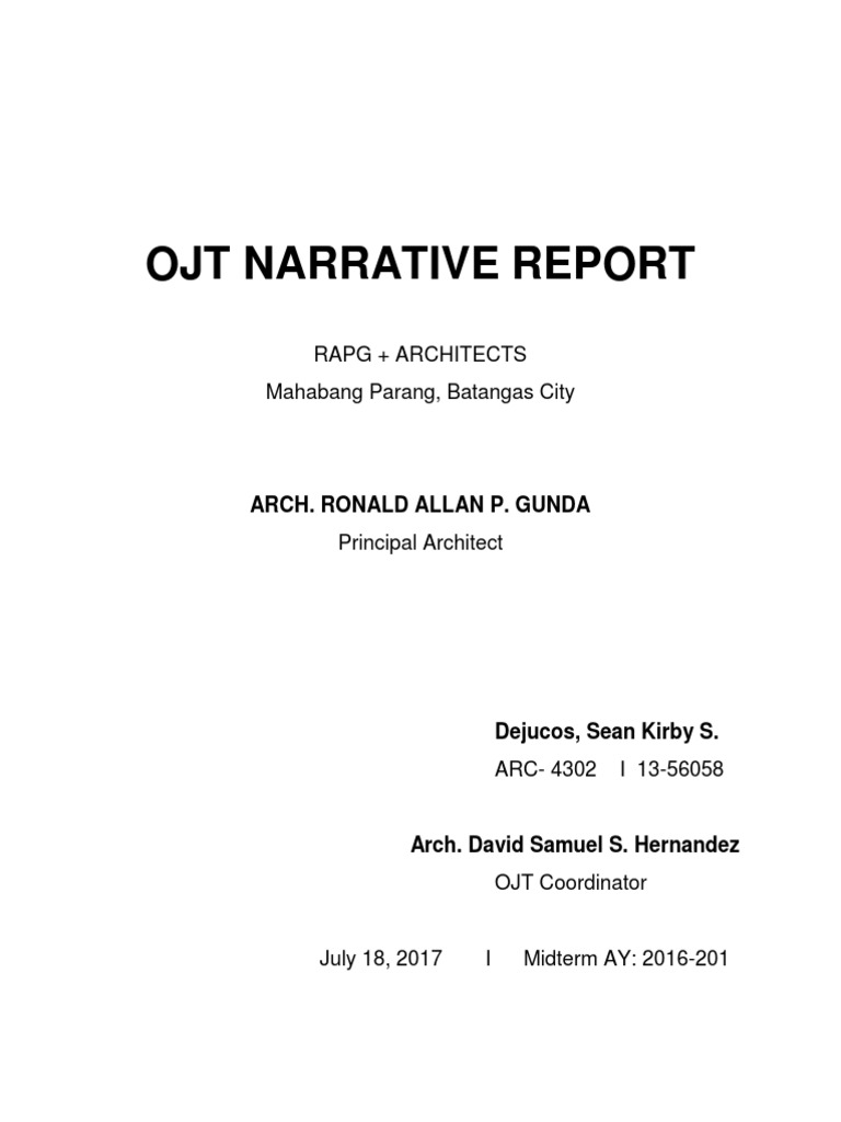 OJT Narrative Report for Architecture Students | PDF | Architect ...