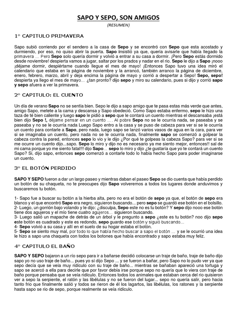 Sapo y Sepo Son Amigos (Resumen) Grover | PDF | Traje (ropa) | Ocio