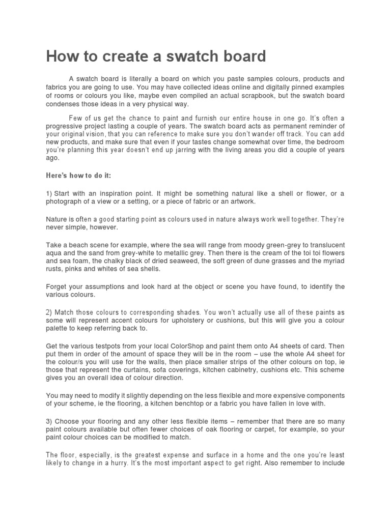 How To Create A Swatch Board | PDF | Upholstery | Interior Design