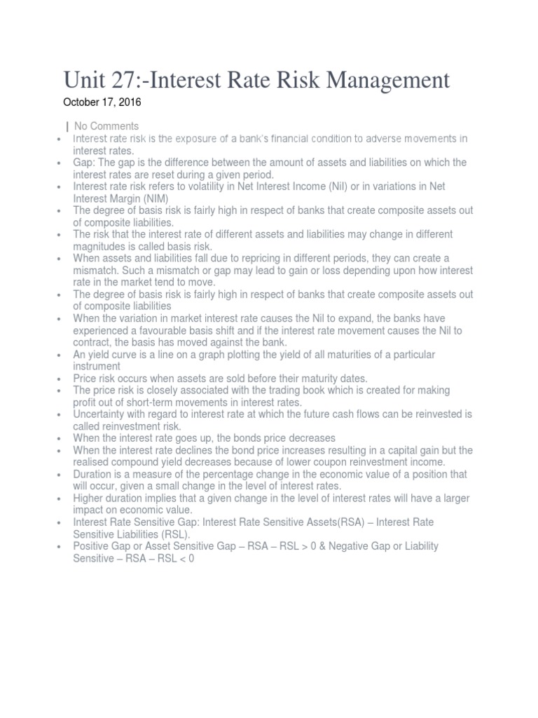 Managing Interest Rate Risk in Banks | PDF | Interest Rates | Bond Duration