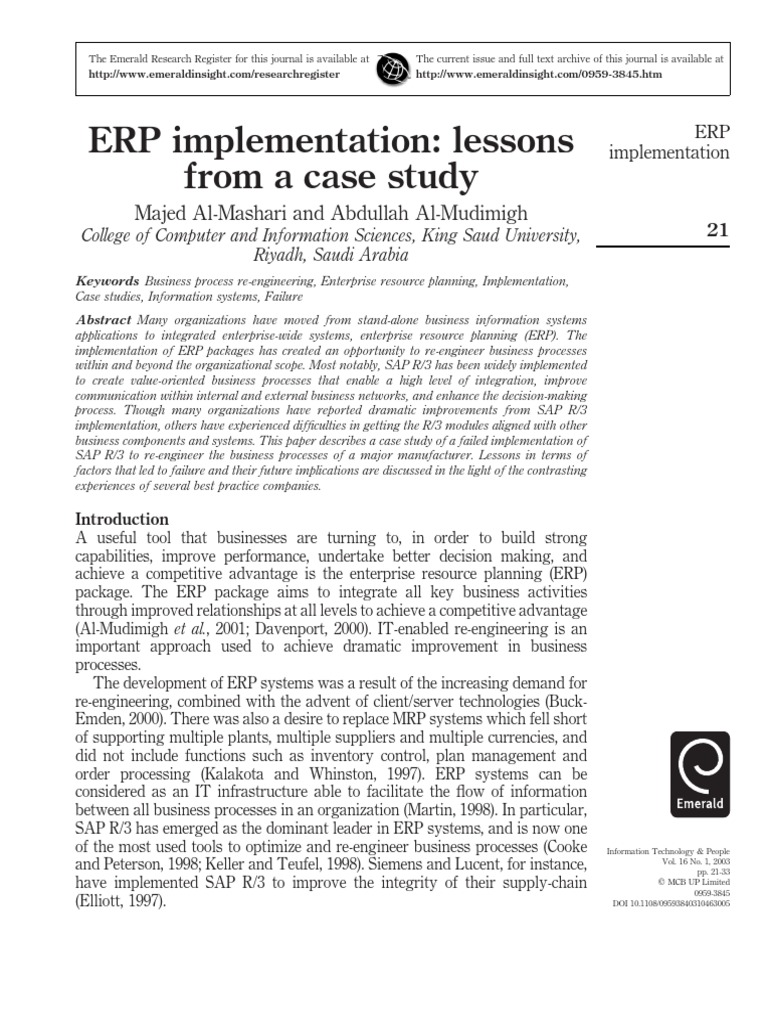ERP Implementation Failure Case Study | PDF | Enterprise Resource Planning | Strategic Management