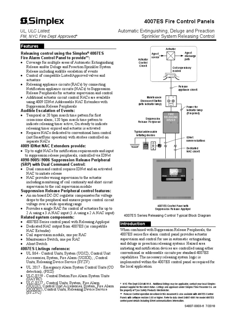 4007 Release | PDF | Fire Sprinkler System | Switch