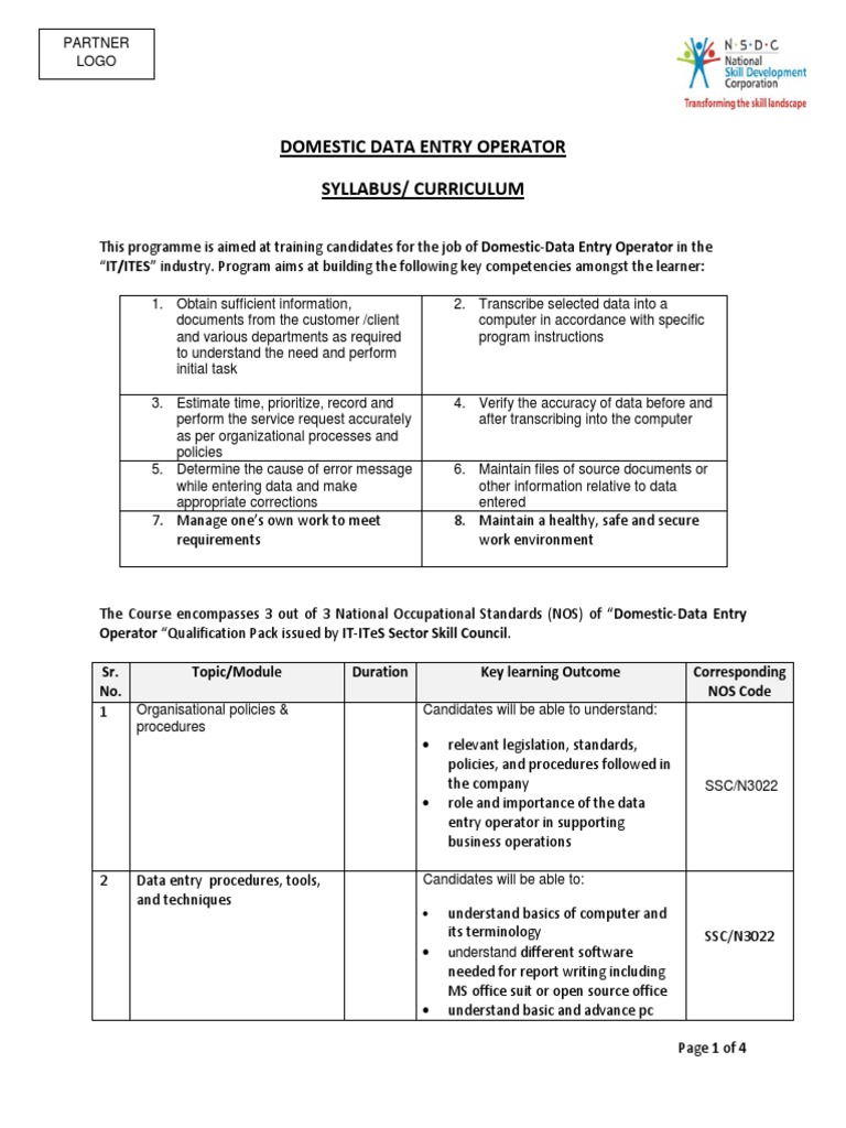 Domestic Data Entry Operator Syllabus/ Curriculum | PDF | Help Desk ...