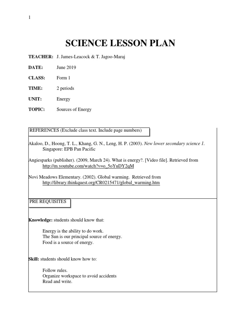 Forms of Energy Ict With Trudy - Lesson Plan | PDF | Lesson Plan ...