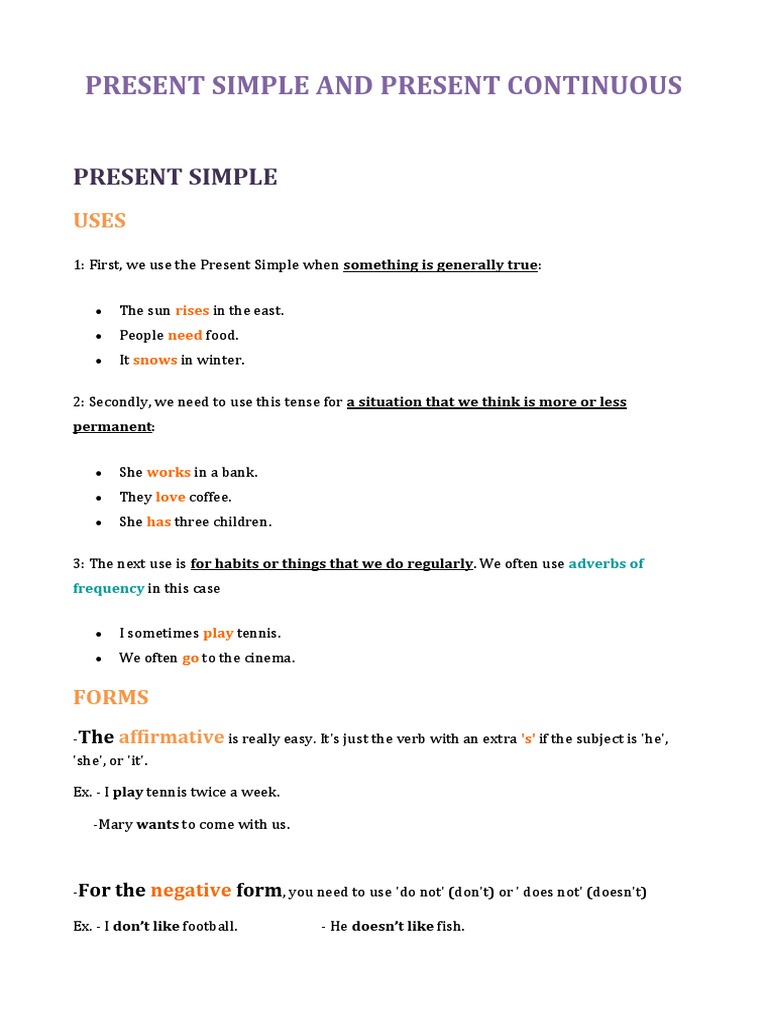 Present Simple and Present Continuous | PDF | Question | English Language