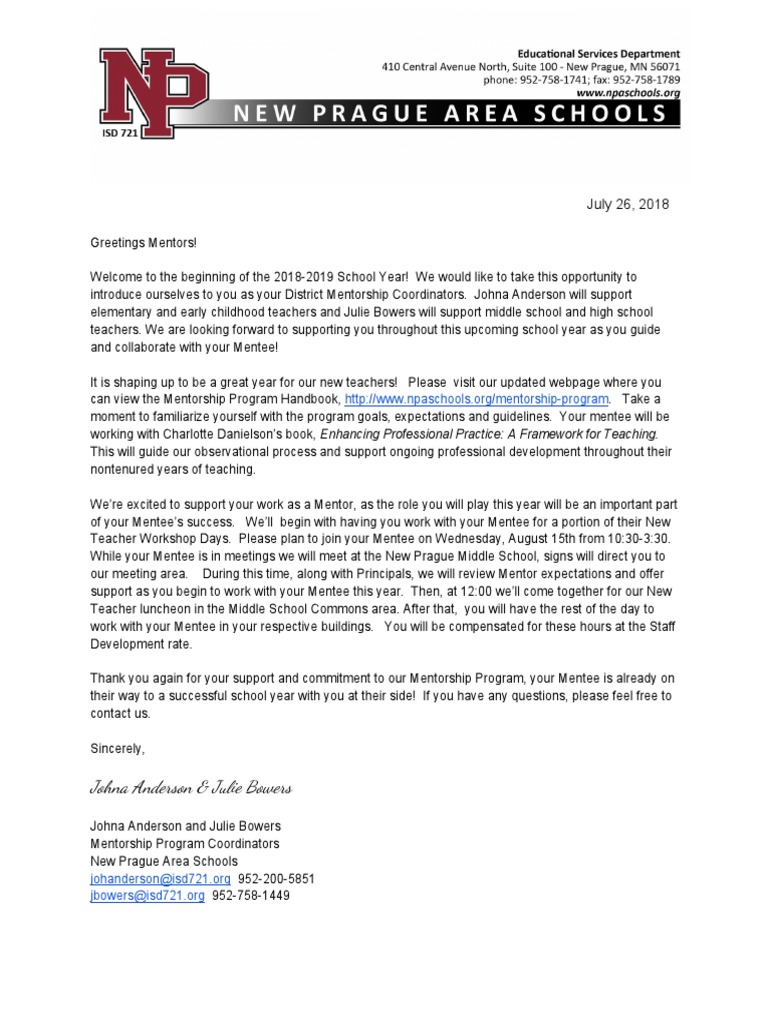 Mentor Welcome Letter | PDF