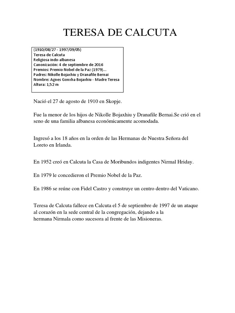 Biografia Teresa de Calcuta PDF | PDF